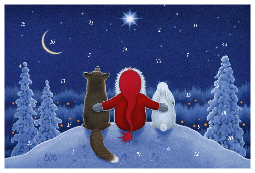 22227 -12482 Advents Calendar Card "God Ju Il" Tomte with Fox and Hare ...