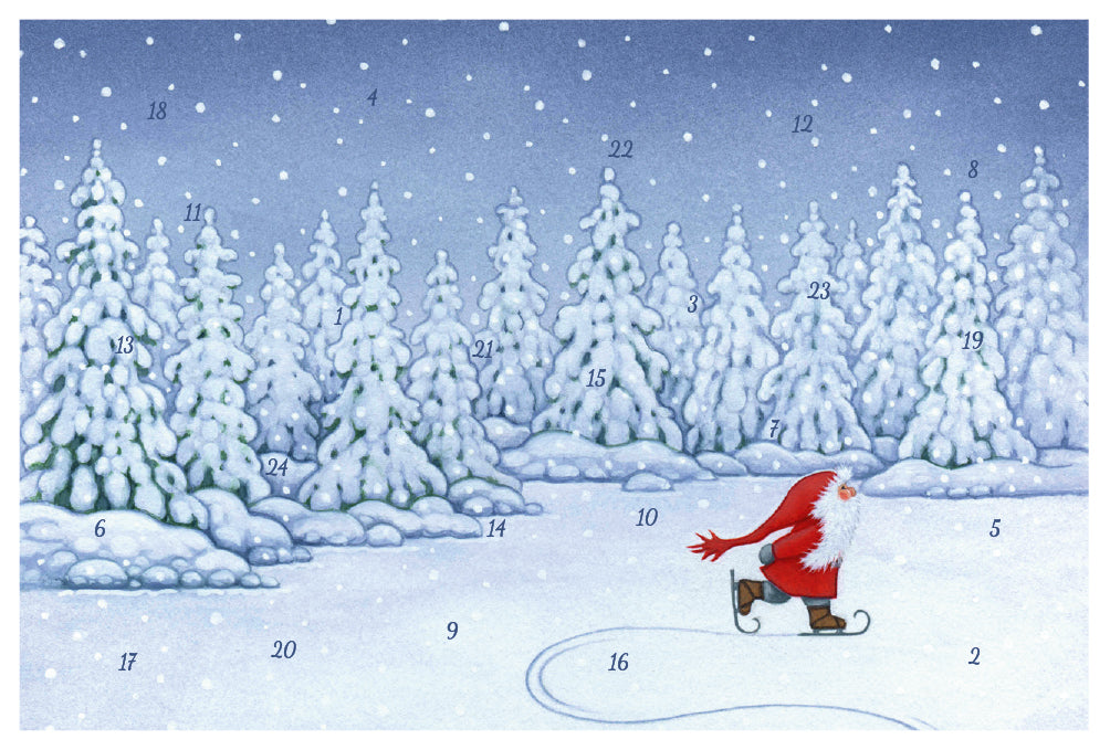 22227 -12484 Advents Calendar Card "God Ju Il" Tomte ice scating ...