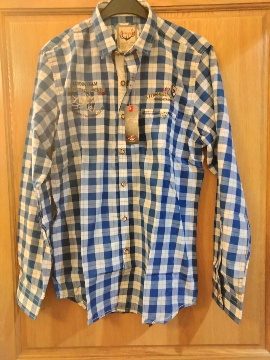 Aldo Blue White checkered Stockerpoint Men Trachten Shirt with Alpine ...