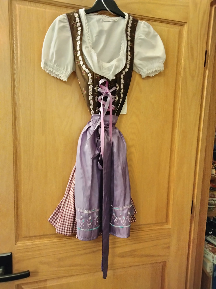 3 pc Stockerpoint Pippa Dirndl purple / white checkered skirt with bea ...