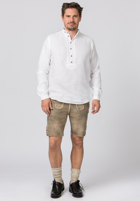 Senna White Stockerpoint Men Trachten Shirt with pleats in the front a ...