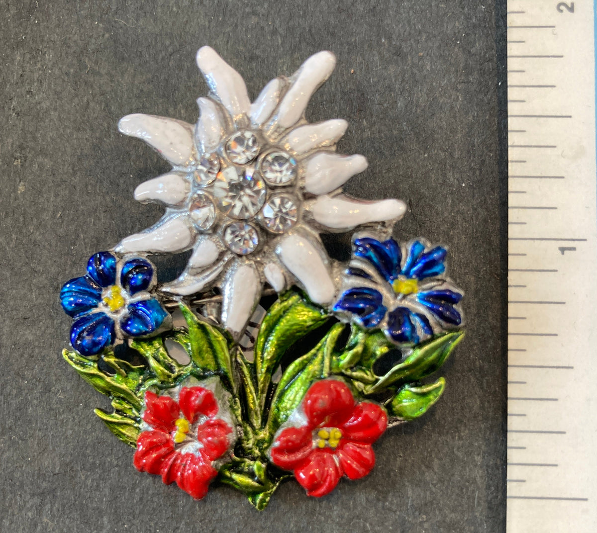 Pewter Hat Pin / Brooch Edelweiss Gentian and Alpine Rose – German ...