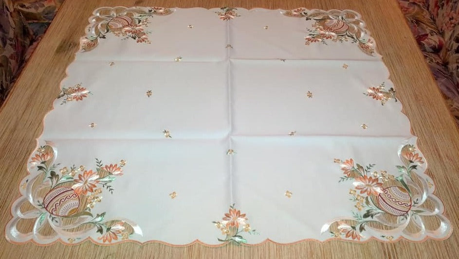 Embroidered Easter Egg with Flowers Square Table linen with Corner cut ...