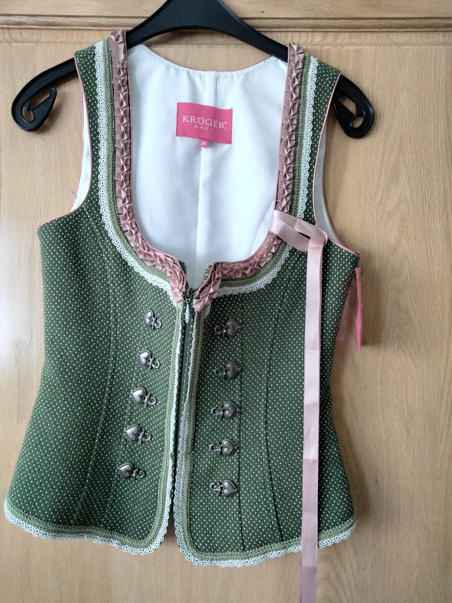 36504 TRADITIONAL Mieder / BODICE in Olive green / off white woven pat ...