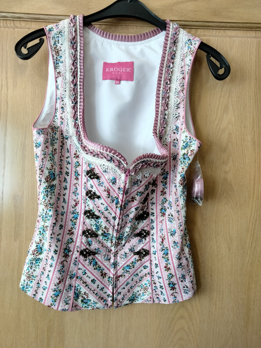 37543 TRADITIONAL Mieder Pink / blue flower pattern with trim design B ...