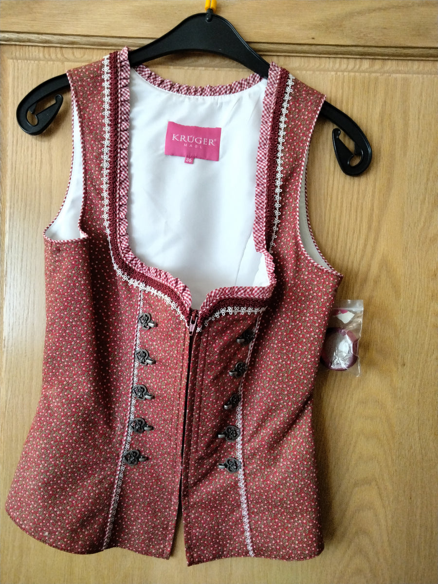 37540 TRADITIONAL Mieder Small Red/ Pink leafy flower pattern with tri ...