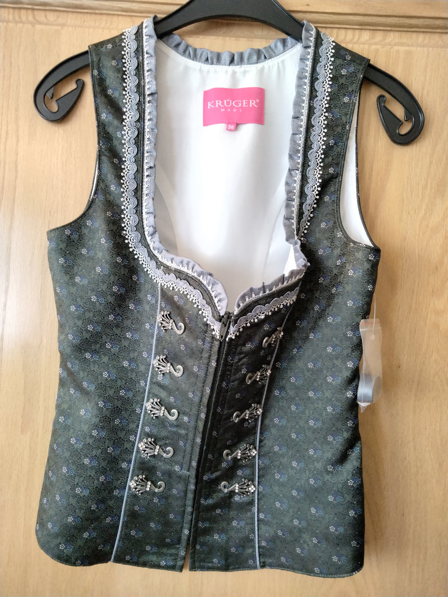 405121 TRADITIONAL Mieder Dark Grey with small grey and blue flower pa ...