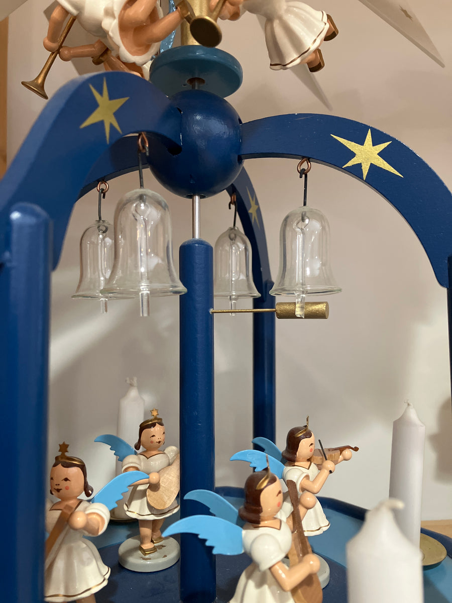 Blank brand Pyramid, 7 Angels and glass bells, painted blue color ...